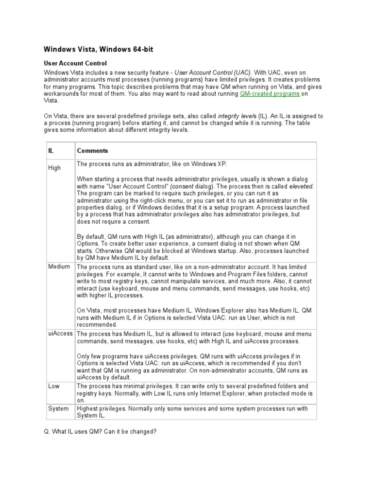 Windows Vista, Windows 64-Bit: User Account Control | PDF | Windows ...