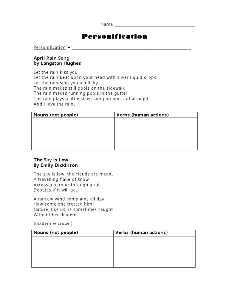 P Ersonification: April Rain Song by Langston Hughes | PDF