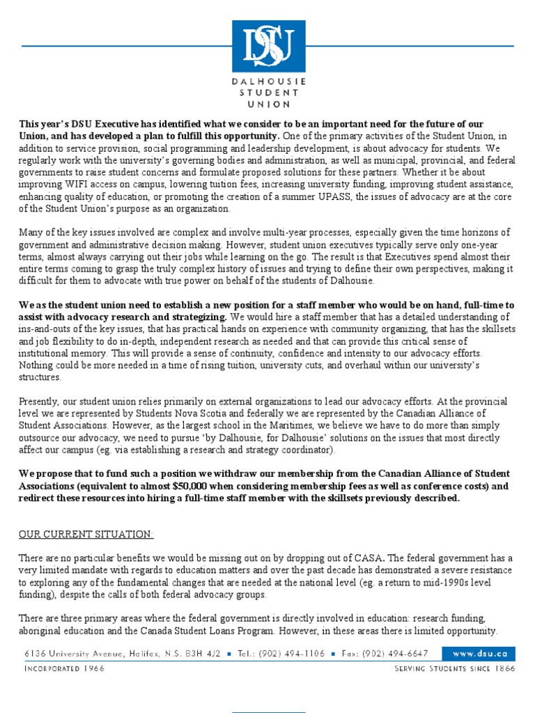 StrengtheningAdvocacy - DSU EXEC PROPOSAL | PDF | Students' Union | Canada