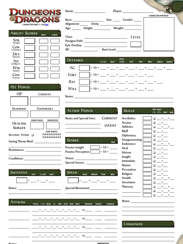 Emas 4e DND Character Sheet | PDF | Tabletop Games | Role Playing