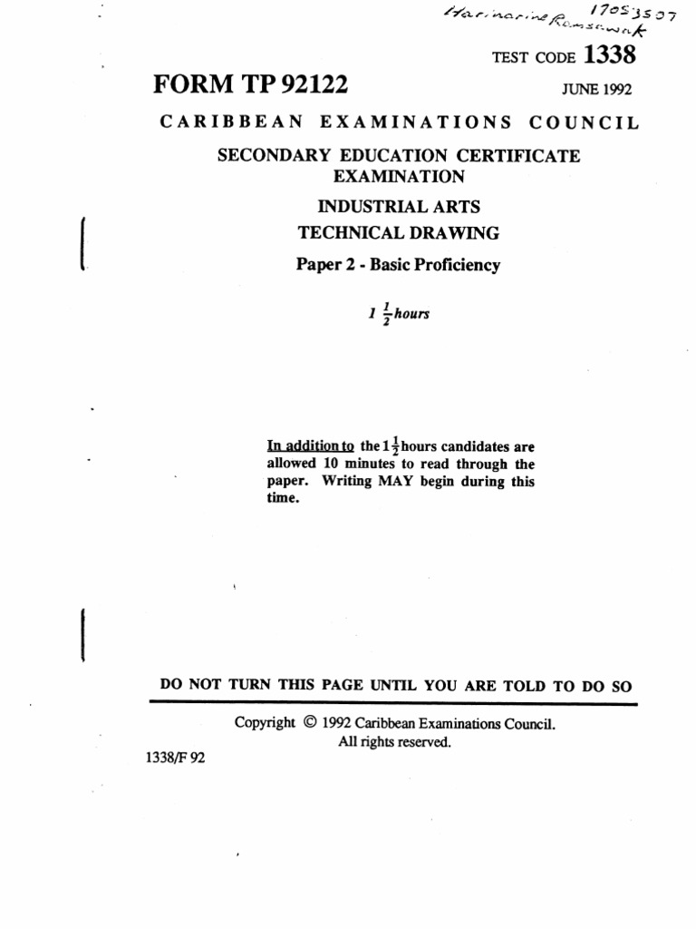 CSEC Technical Drawing June 1992 P2 - Basic Proficiency | PDF