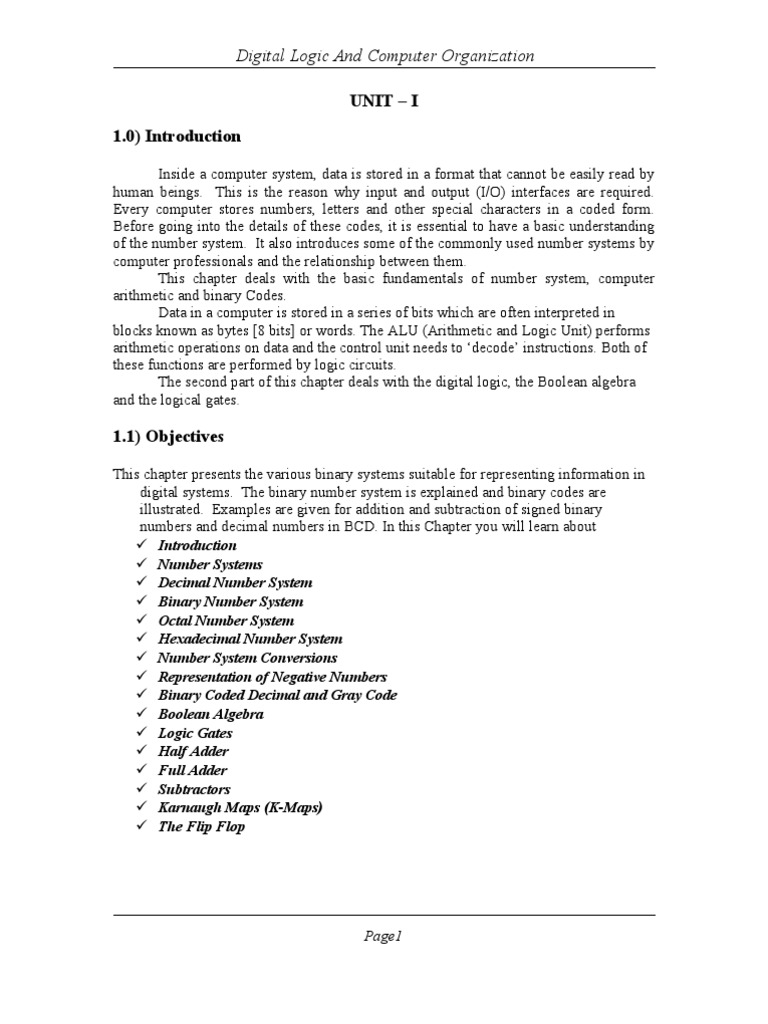 Unit - I 1.0) Introduction: Digital Logic and Computer Organization | PDF | Boolean Algebra ...
