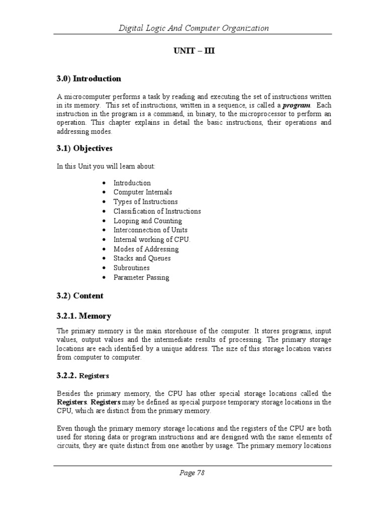 Unit Iii 3 0 Introduction Digital Logic And Computer Organization