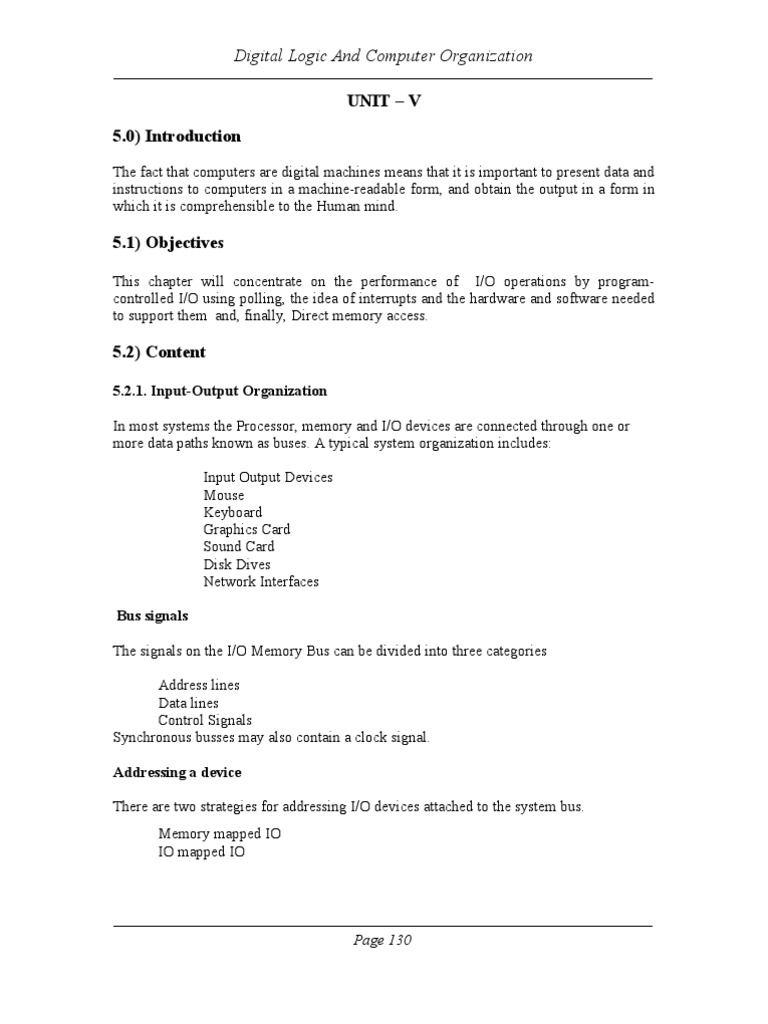 Unit - V 5.0) Introduction: Digital Logic and Computer Organization | Download Free PDF | Input ...