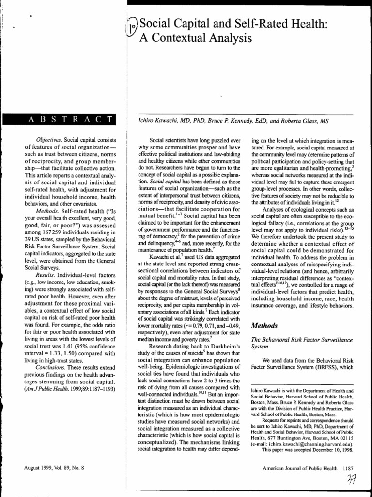 A Contextual Analysis: F J Social Capital and Self-Rated Health | PDF ...