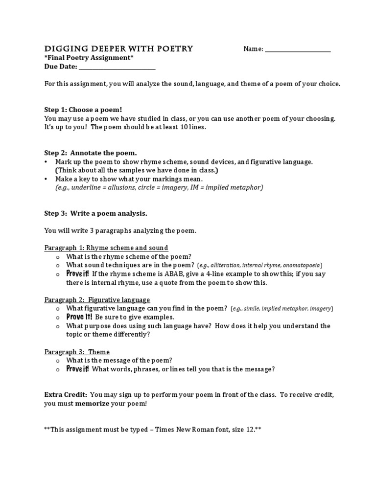 Poetry Analysis Assignment | PDF | Paragraph | Poetry