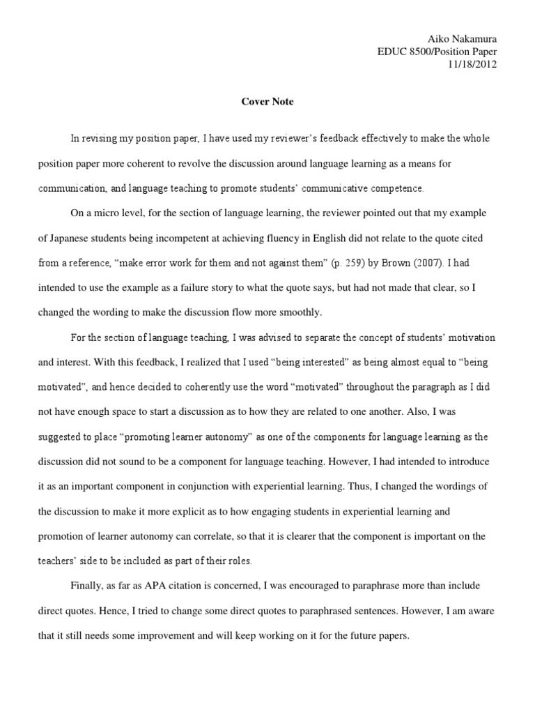 Mini Position Paper (REVISED) | PDF | Motivation | Motivational