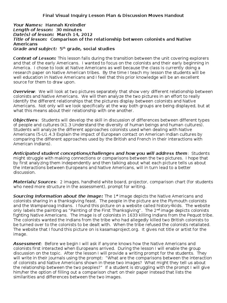 Final Visual Inquiry Lesson Plan & Discussion Moves Handout | PDF ...
