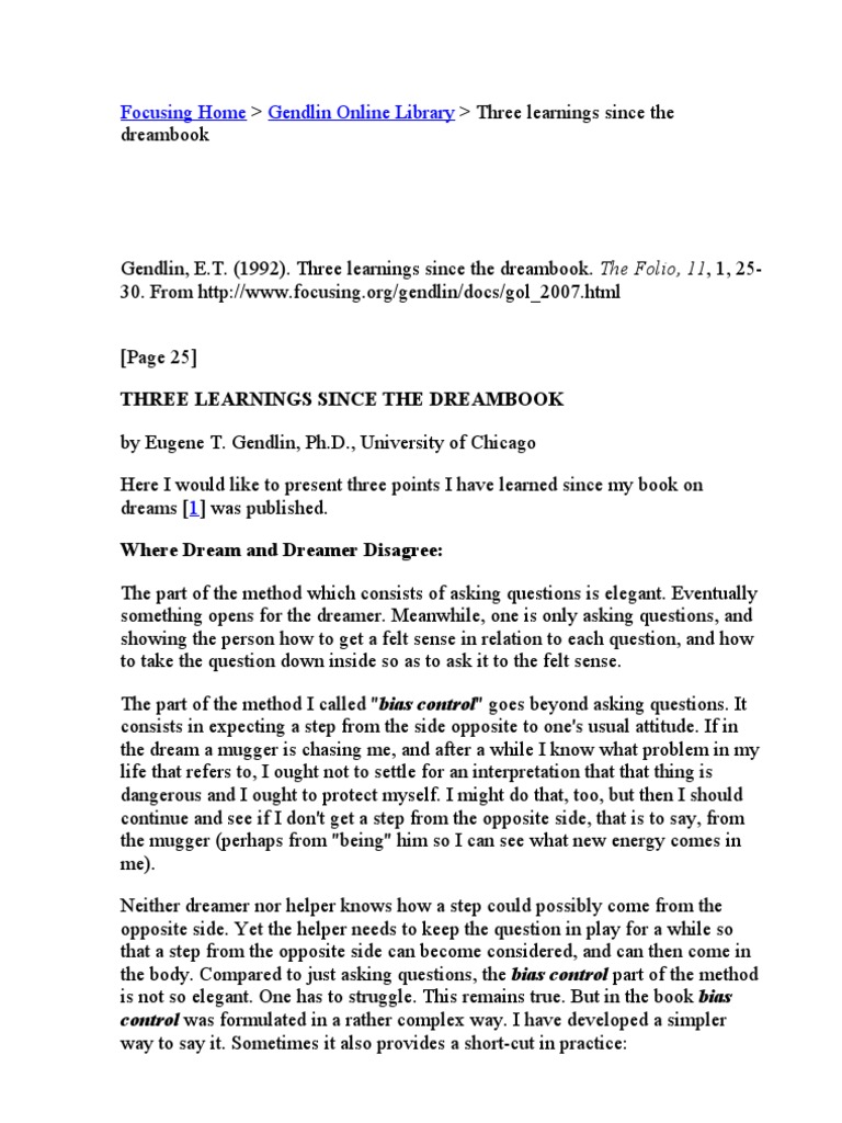 Focusing Home Gendlin Online Library: Three Learnings Since The ...