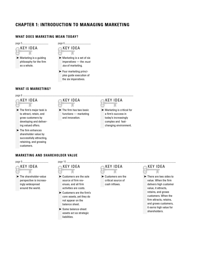 Chapter 1: Introduction To Managing Marketing: Key Idea Key Idea | PDF