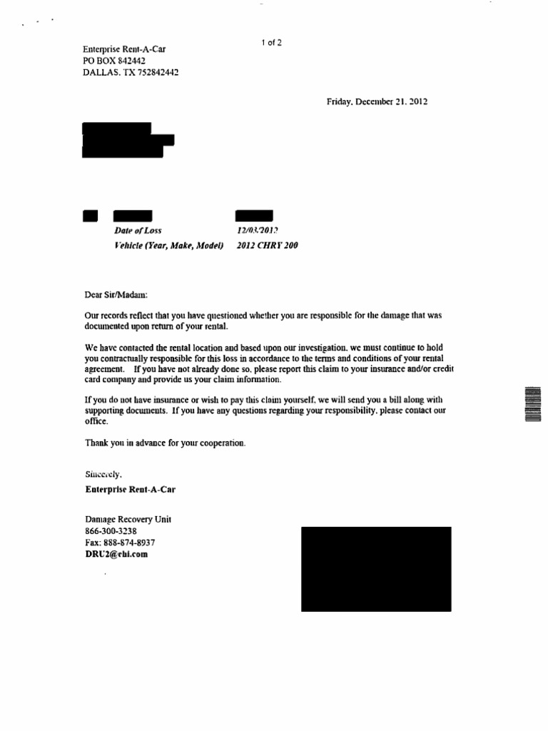 Enterprise Rent-A-Car Invoice to Faye Alexis | Car Rental | United ...