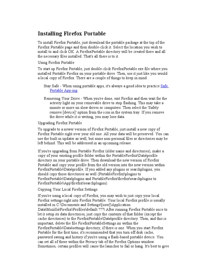 Installing and Upgrading Firefox Portable | PDF | Adobe Flash | Usb ...