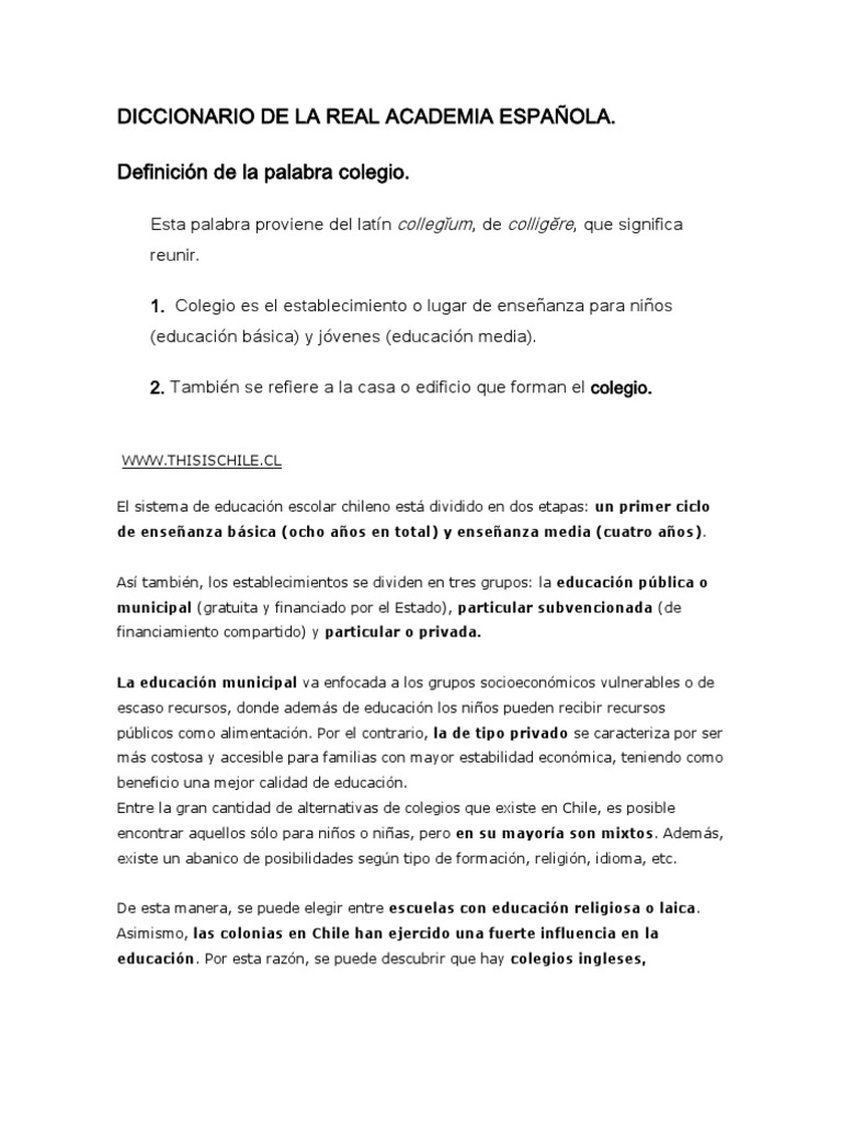 Definición de La Palabra Colegio | PDF | Educación Secundaria ...