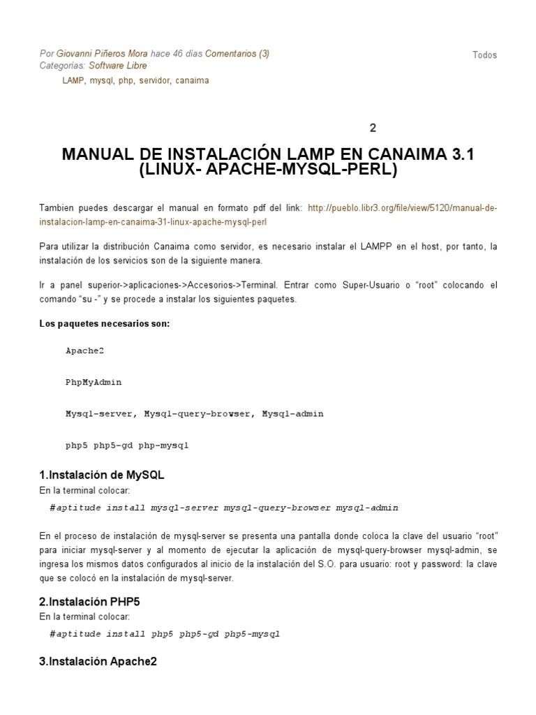 Pueblo - Libr3 - MANUAL DE INSTALACIÓN LAMP EN CANAIMA 3 | PDF | Servidor HTTP Apache | Php