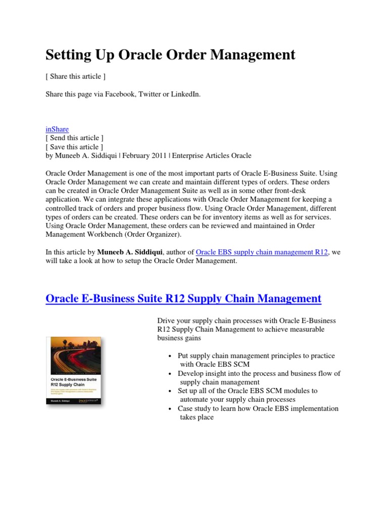 Setting Up Oracle Order Management | PDF | Business | Finance & Money ...