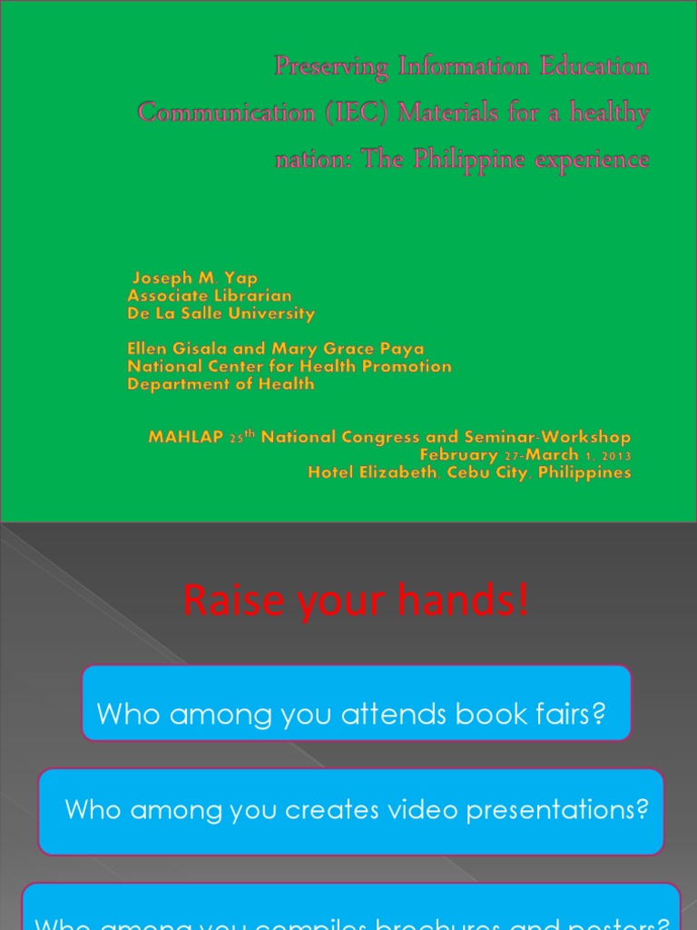Preserving IEC Materials For A Healthy Nation | PDF | Literacy | Libraries