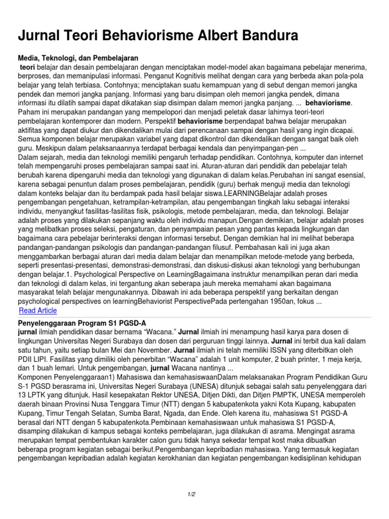 Behaviorisme dalam Pembelajaran Modern | PDF | Karier & Perkembangan | Sains & Matematika