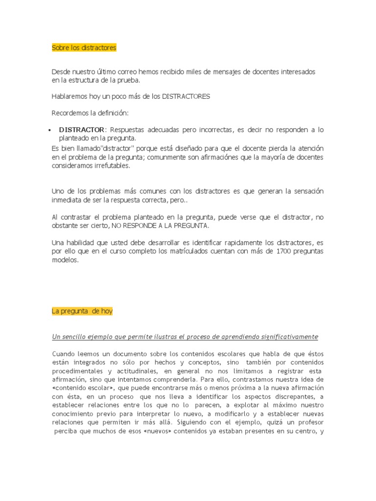 Definición y ejemplos de distractores | PDF | Ciencias del ...