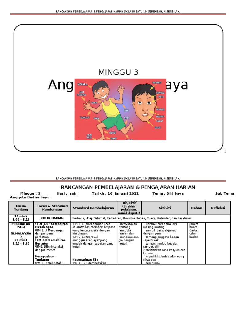 RPH Anggota Badan Saya 2012 | PDF | Seni & Disiplin Bahasa