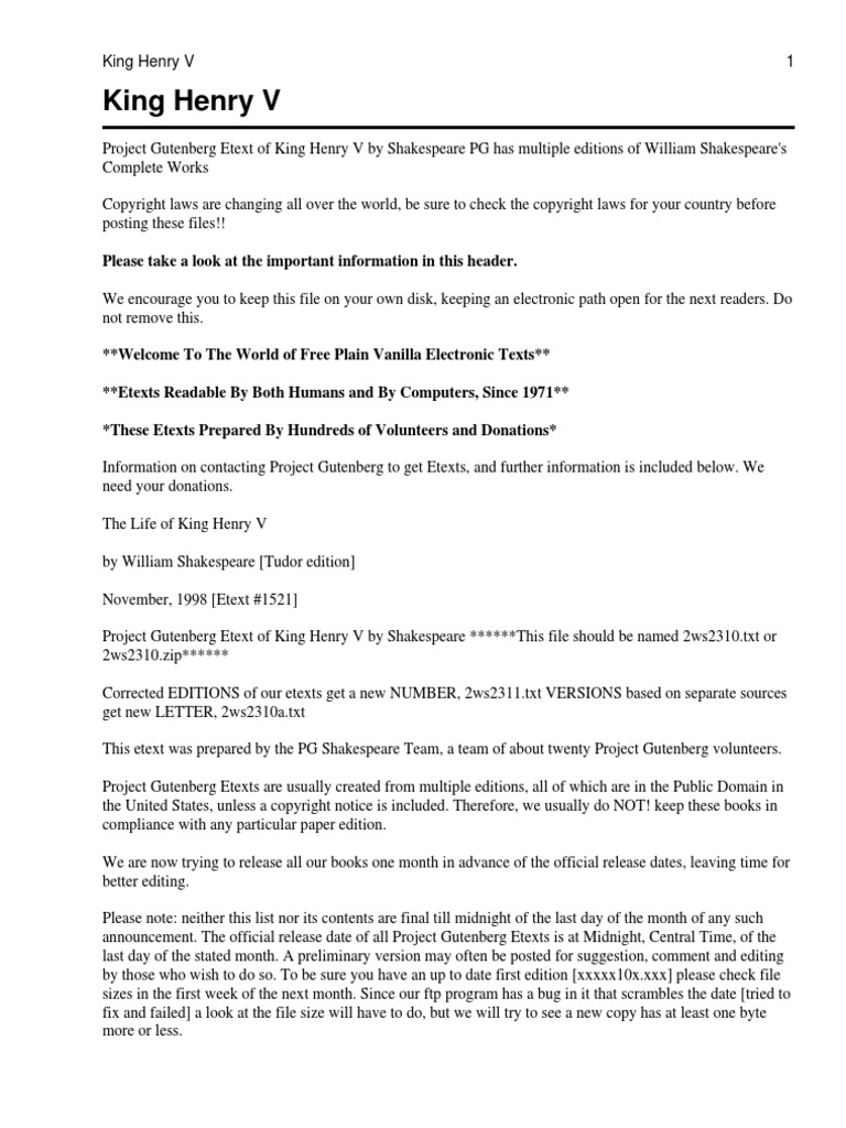 William Shakespeare - Henry V (1599) | PDF | E Text | Damages