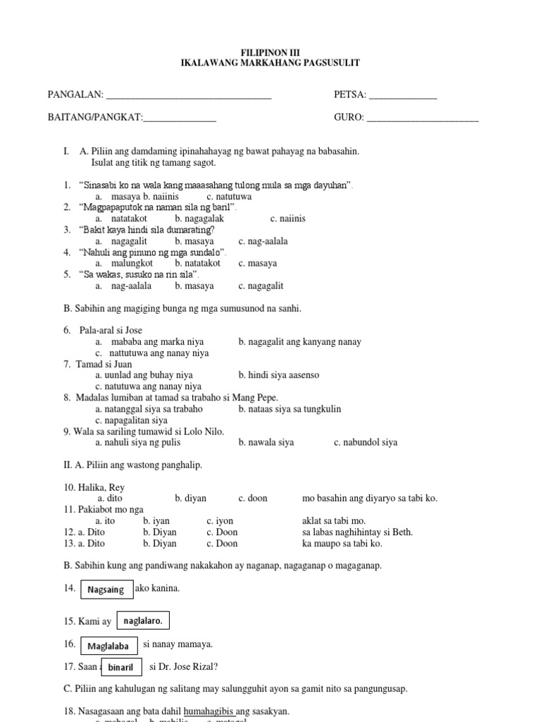 Filipino 3 exam