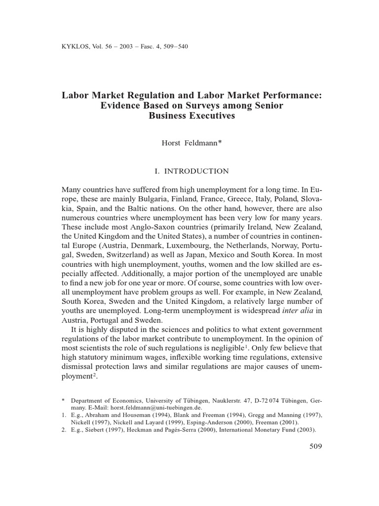 Labor Market Regulation and Labor Market Performance Evidence Based On ...