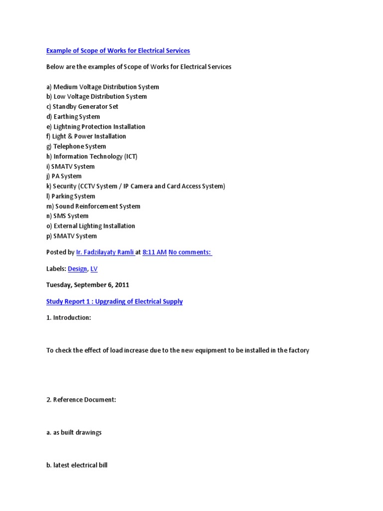 Example of Scope of Works For Electrical Services | PDF | Electrical ...