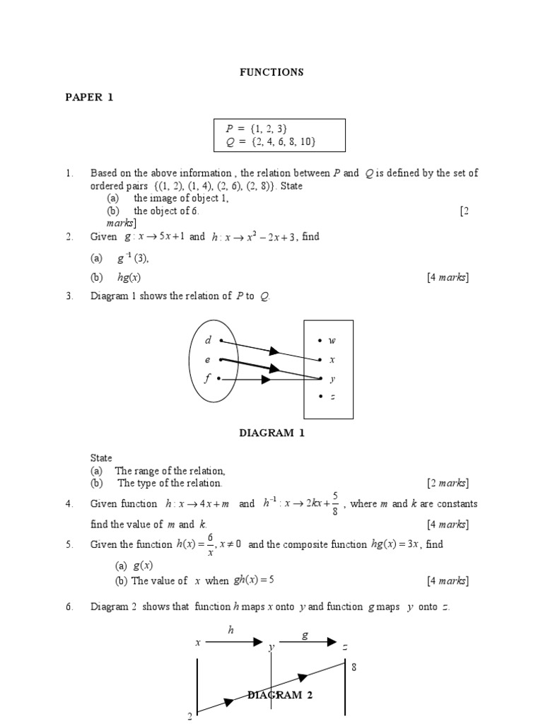 Functions Paper 1: Marks) X X G X X X H G | PDF | Diagram | Function ...
