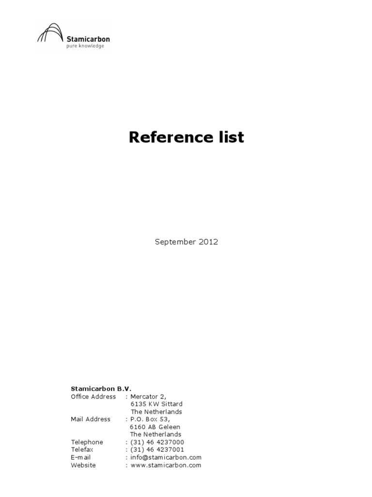 STAMICARBON Reference List September 2012 2 | PDF | Fossil Fuels ...