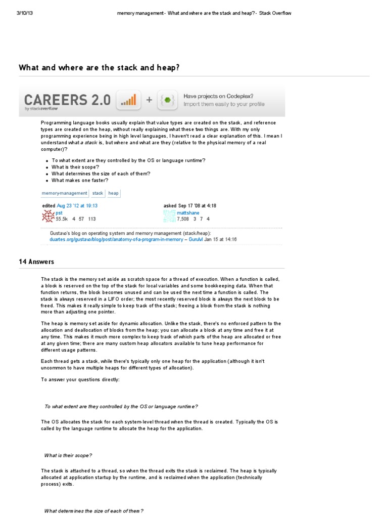 Memory Management What And Where Are The Stack And Heap Stack