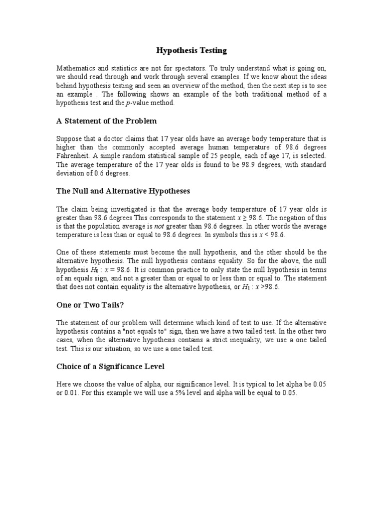 An Example of A Hypothesis | PDF | Statistical Hypothesis Testing | P Value