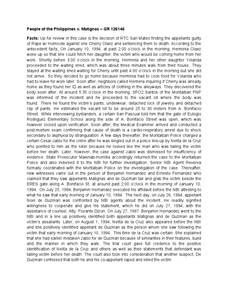 People of The Philippines v. Matignas - Assistance After Start of ...