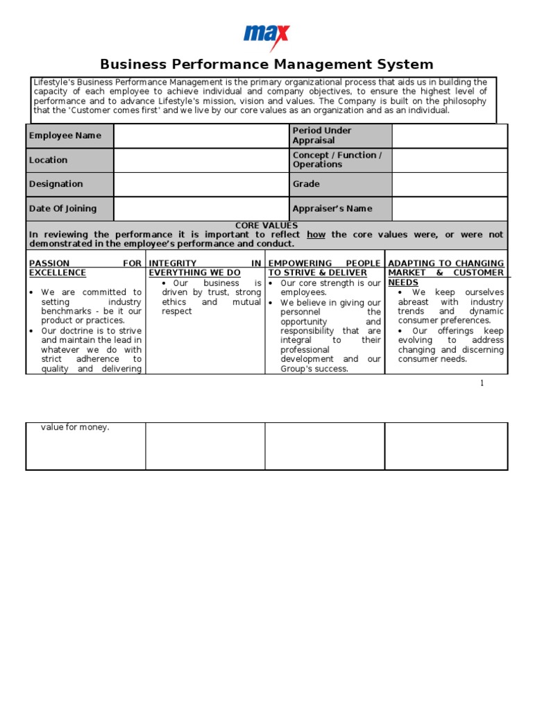 Bpms Form - Max | PDF | Performance Appraisal | Performance Management