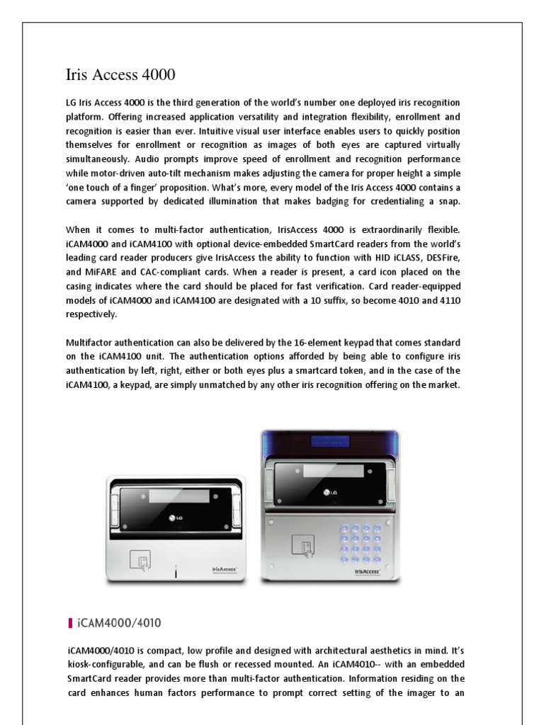 Iris Access 4000 PDF | PDF | Biometrics | Authentication
