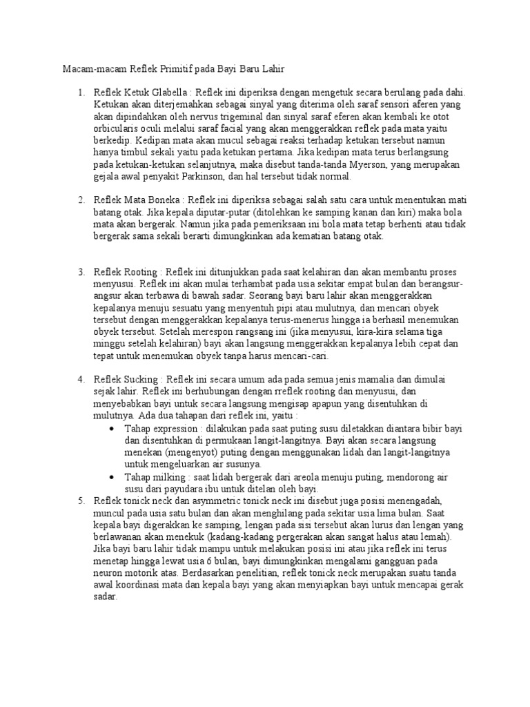 Refleks Primitif Pada Bayi | PDF