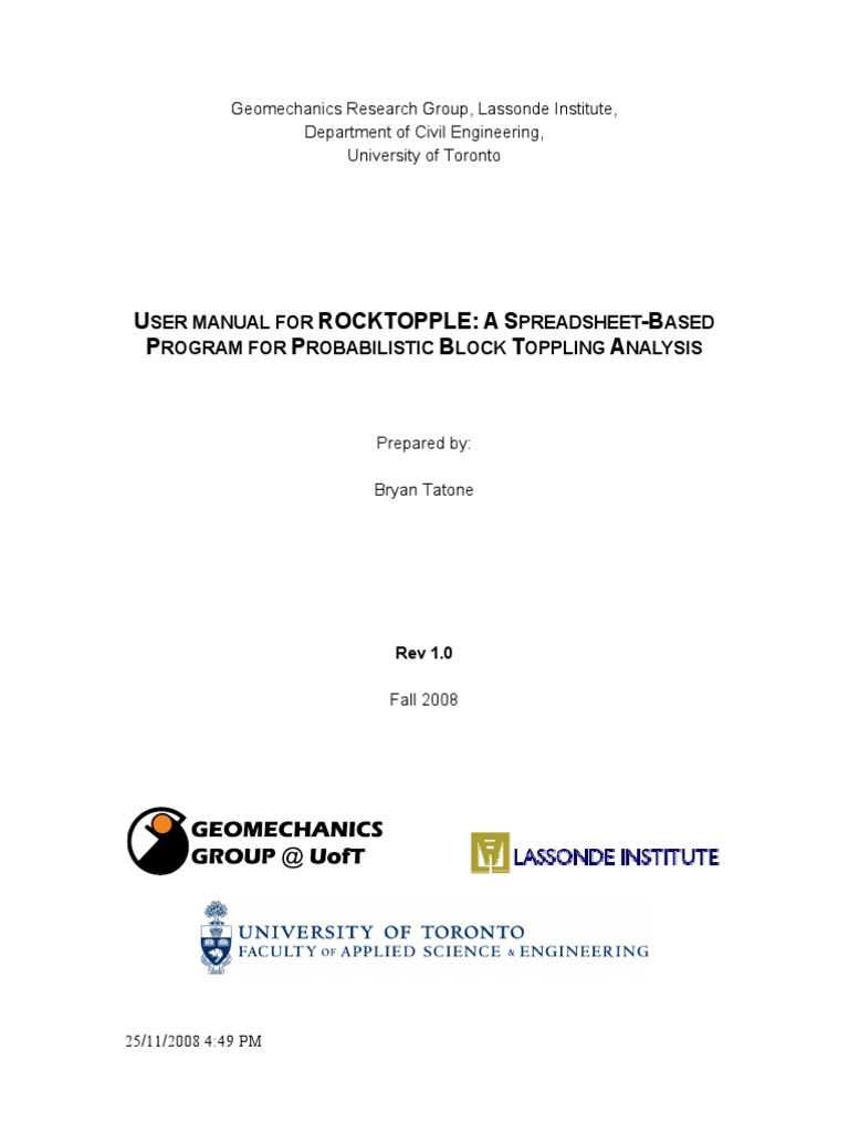 Rock Topple User Manual 081127 | PDF | Microsoft Excel | Computing