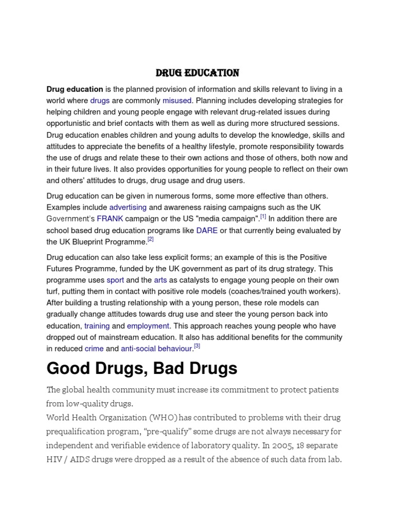 Good Drugs, Bad Drugs: Drug Education | PDF | Psychoactive Drugs ...