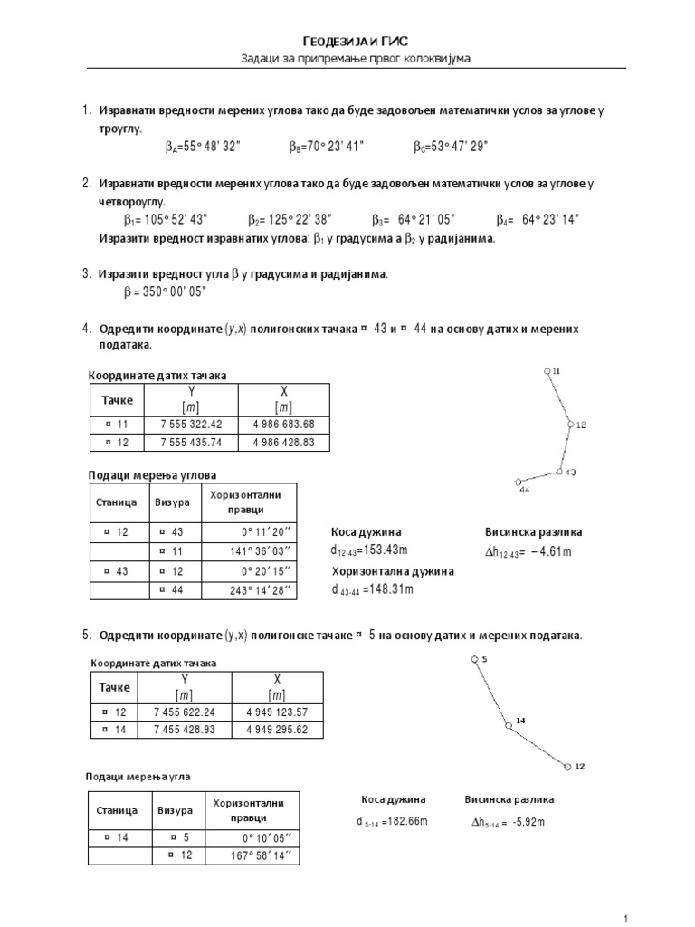 Geodezija I GIS - Zadaci Za PRVI Kolokvijum | PDF