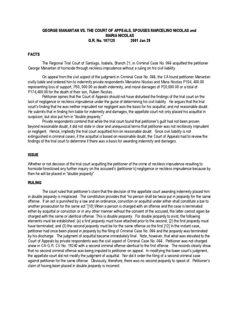 George Manantan Vs | PDF | Acquittal | Double Jeopardy