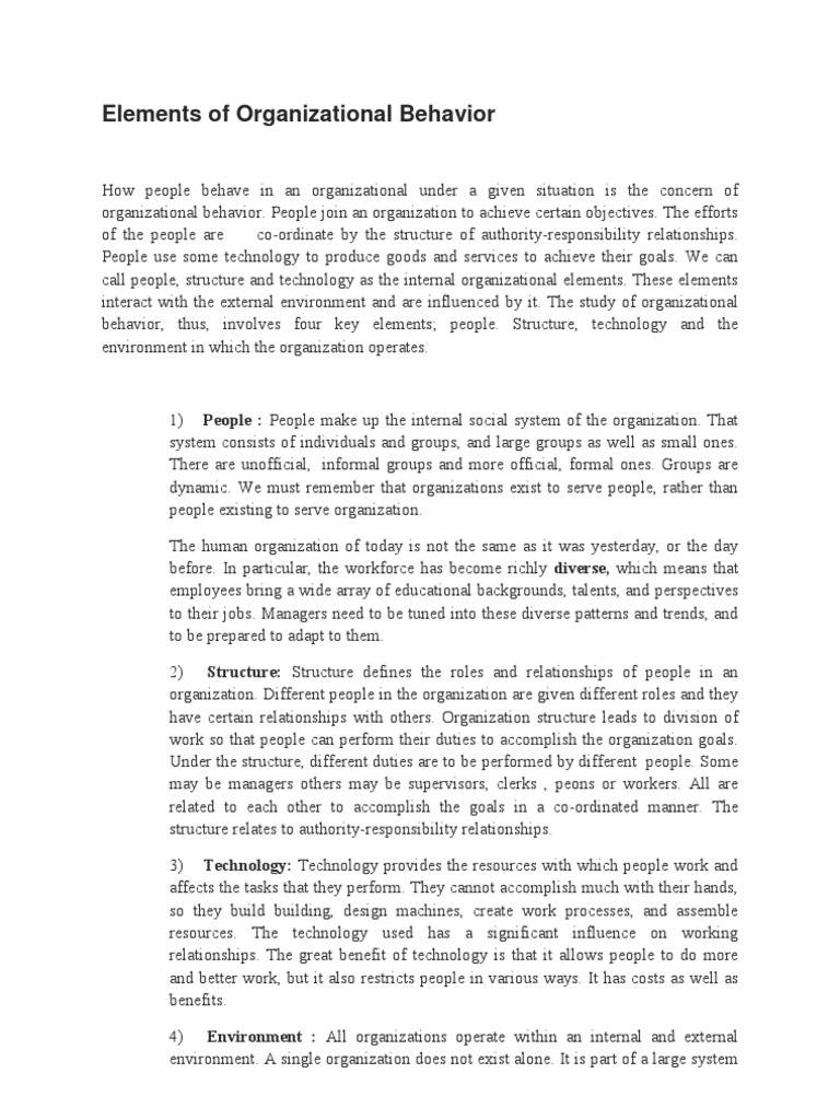 Organisational Behaviour Key Element | PDF | Organizational Behavior ...