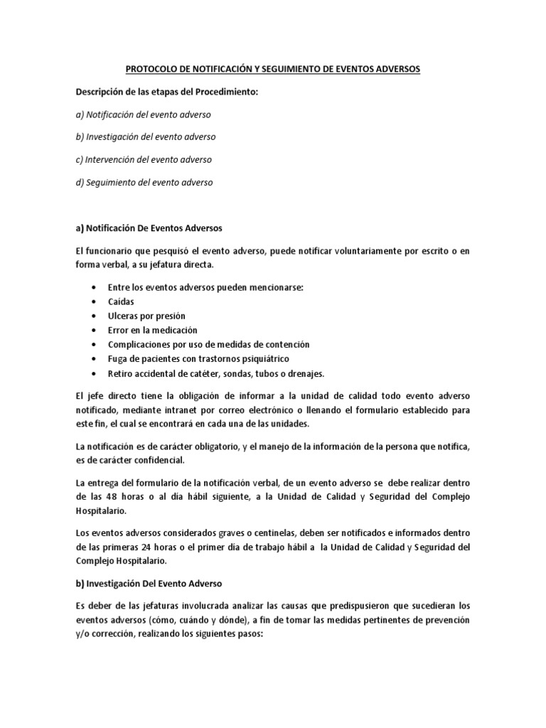 Protocolo de Notificación y Seguimiento de Eventos Adversos | PDF | Seguridad del paciente | La ...