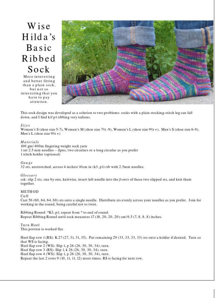 Basic Ribbed Sock 20110529 | PDF | Knitting | Needlework