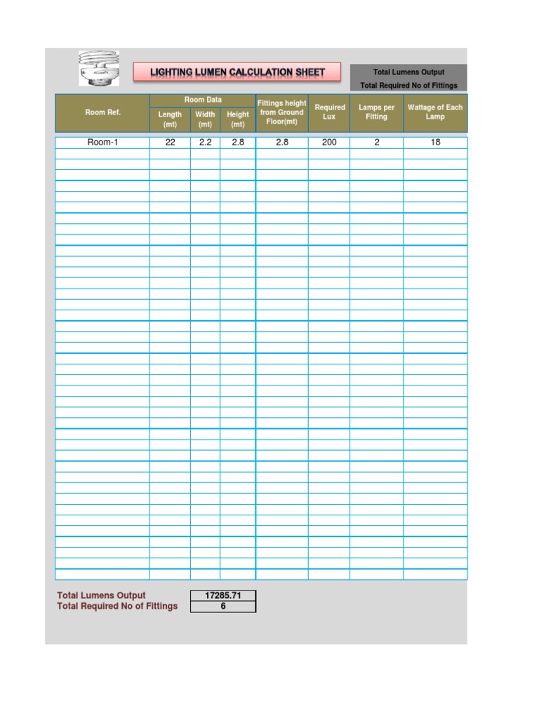 Lumen Calculation for Room Lighting | PDF | Technology & Engineering
