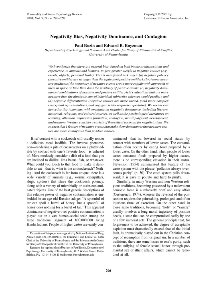 Negativity Bias, Negativity Dominance, and Contagion - Paul Rozin and ...