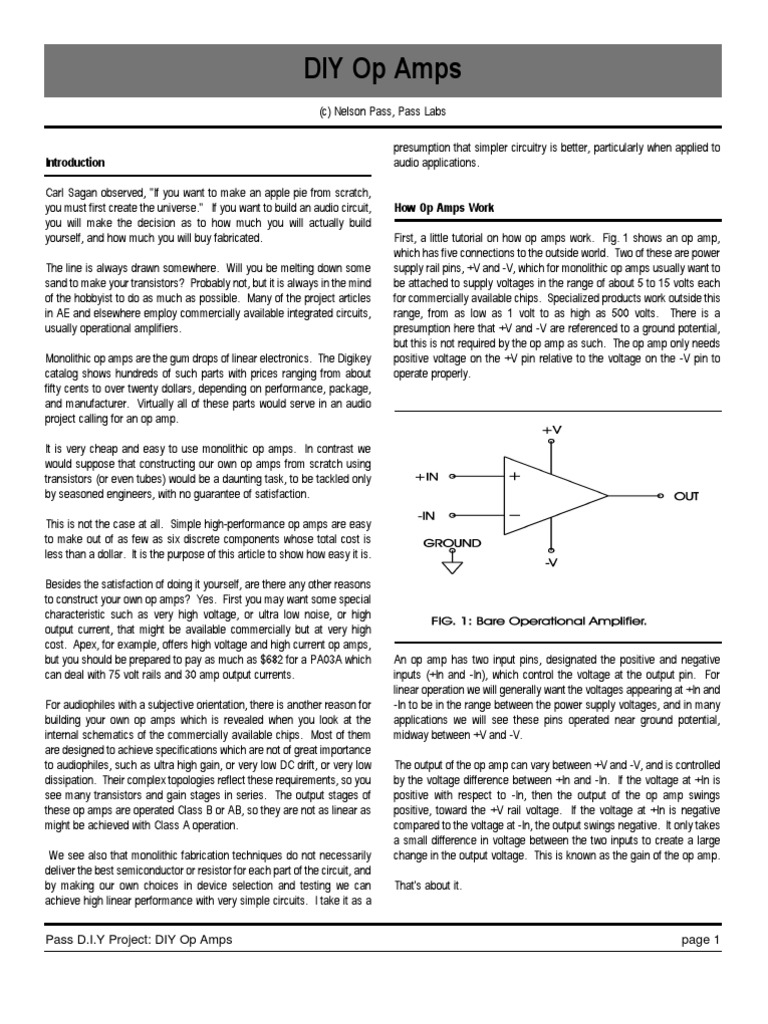 DIY Op Amp (By Nelson Pass) | PDF | Amplifier | Operational Amplifier