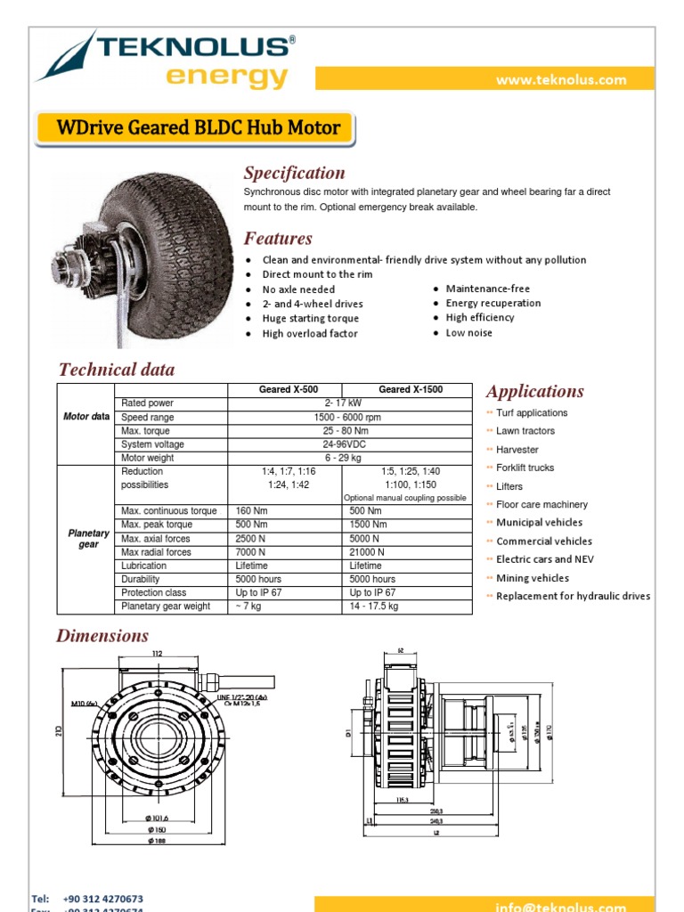 WDrive Geared BLDC Hub Motor Specs | PDF | Technology & Engineering