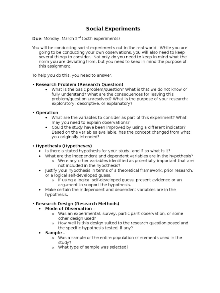 Social Experiment Assignment | PDF | Hypothesis | Research Design