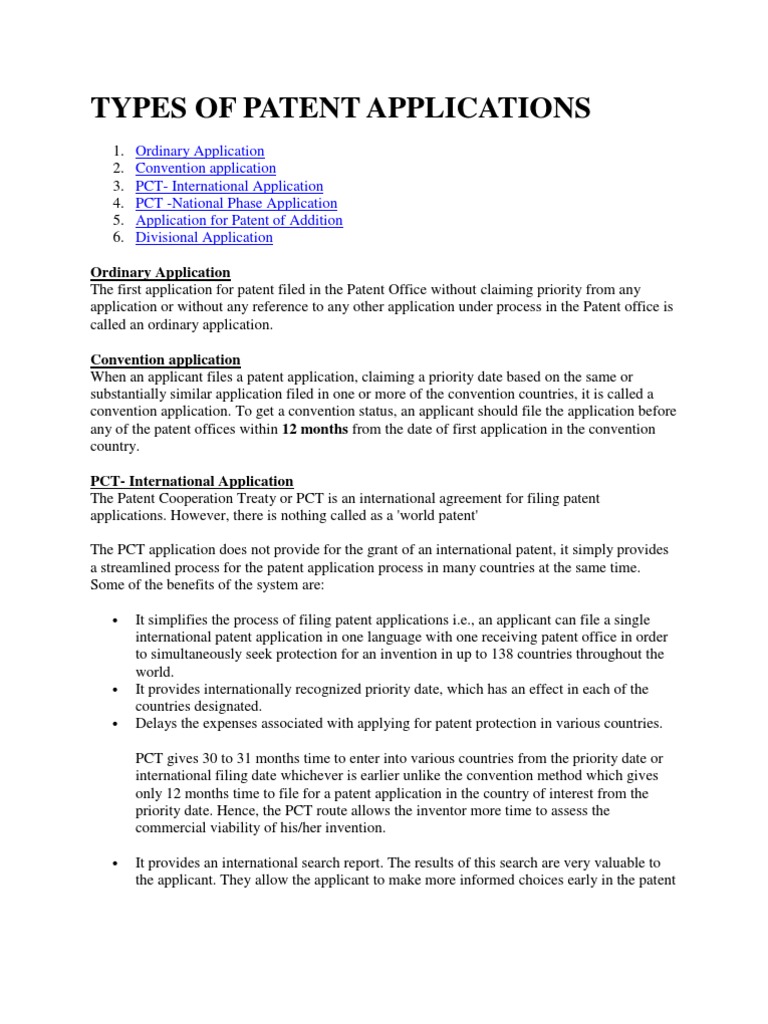 Types of Patent | PDF | Patent Application | Priority Right