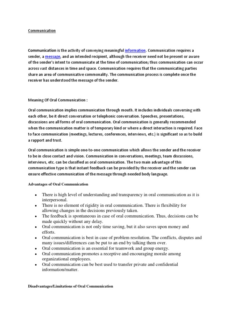 Oral Communication | Conversation | Communication