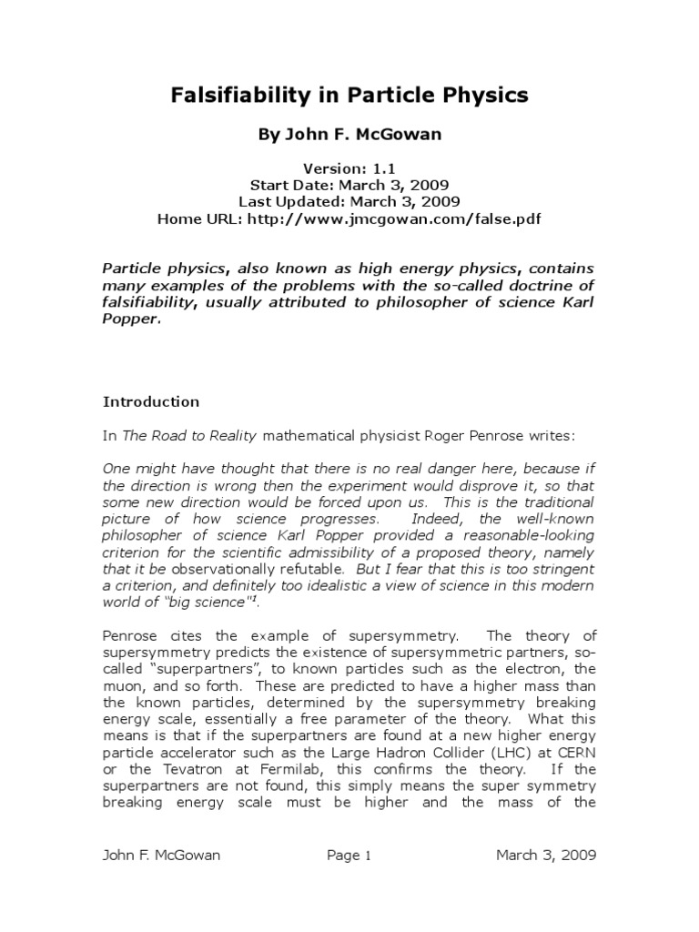 Falsifiability in Particle Physics | PDF | Particle Physics ...